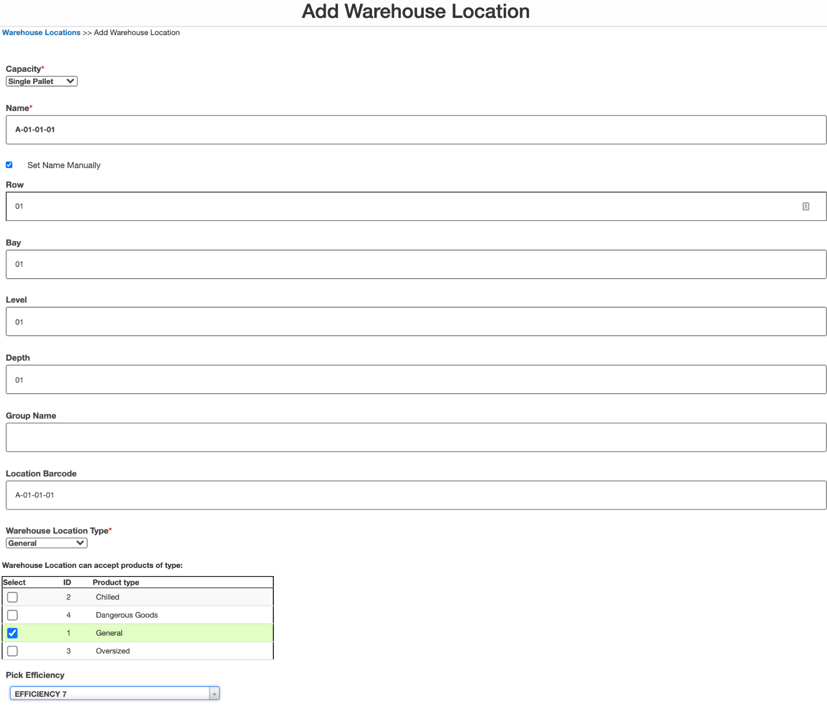 Setting up Warehouse Locations
