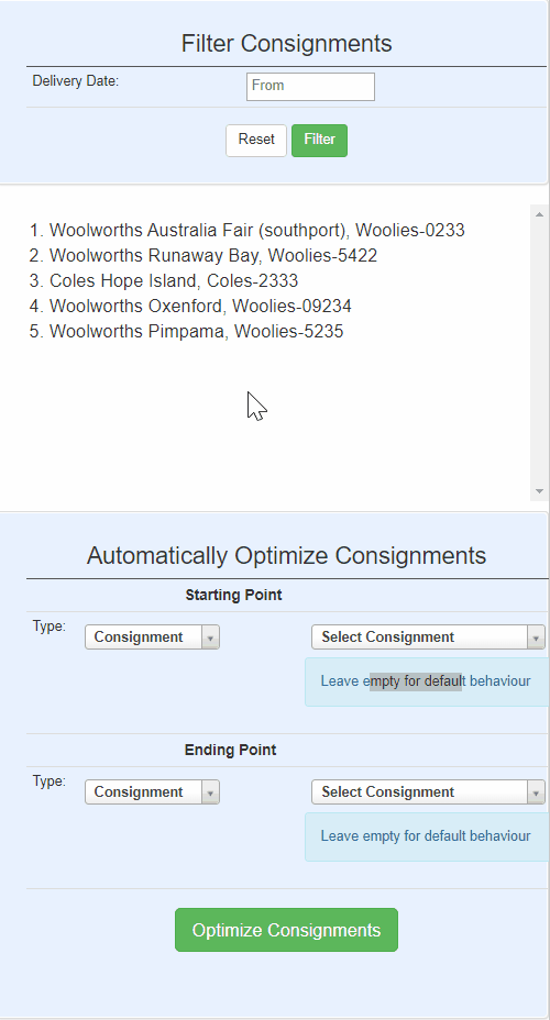 Optimising the delivery order of Consignments