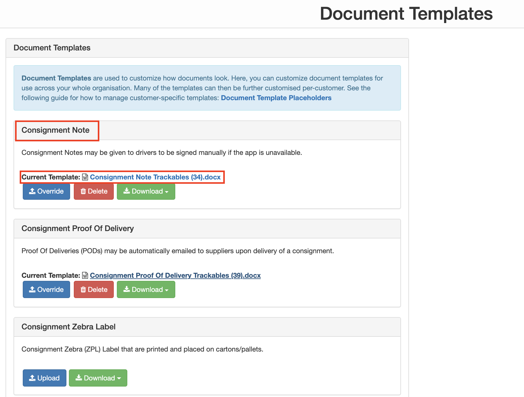 QR codes on multiple pages on the Consignment Note