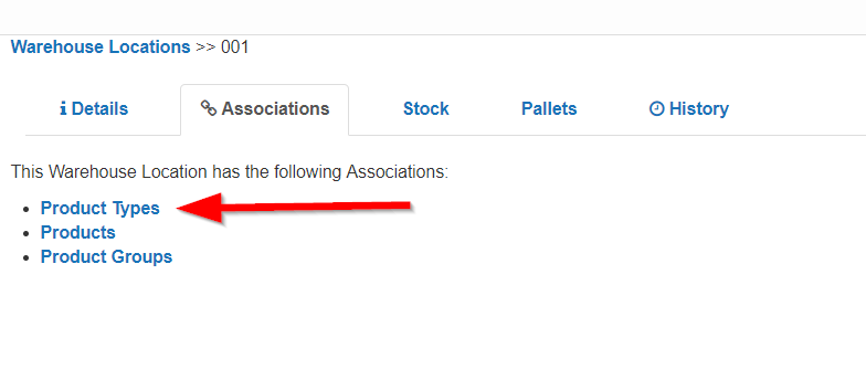 Assigning the associated Product types to a Warehouse Location