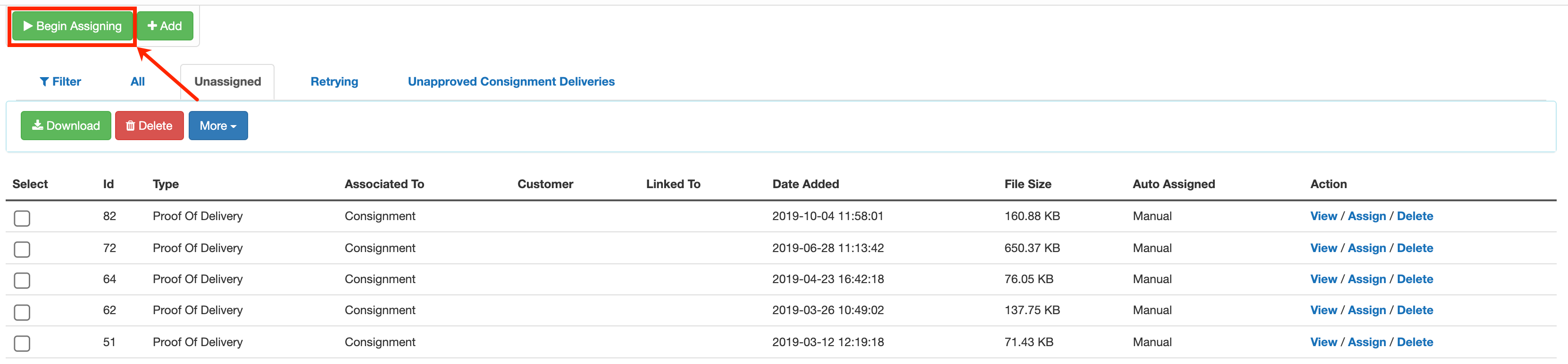 Assigning Documents (Consignment Invoices, Sale Order Invoices & PODs)