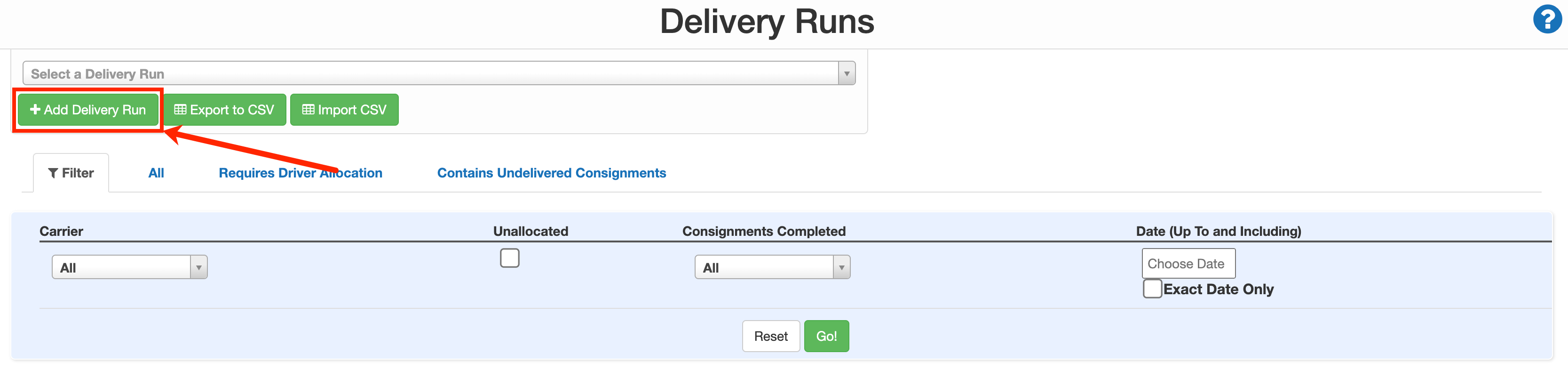 How to add a Delivery Run