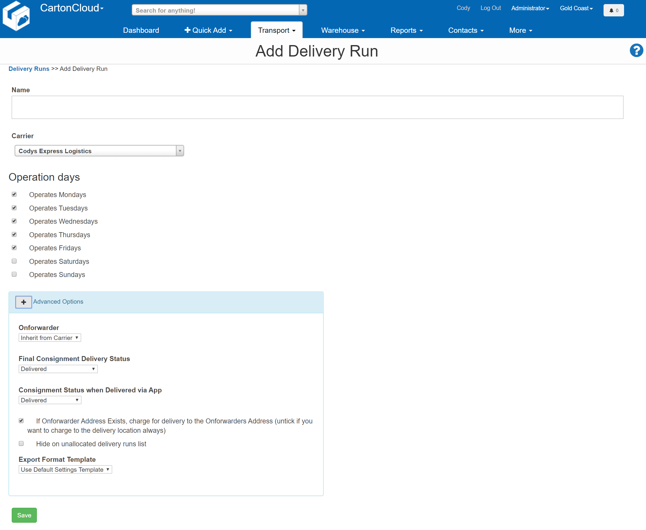 How to add a Delivery Run