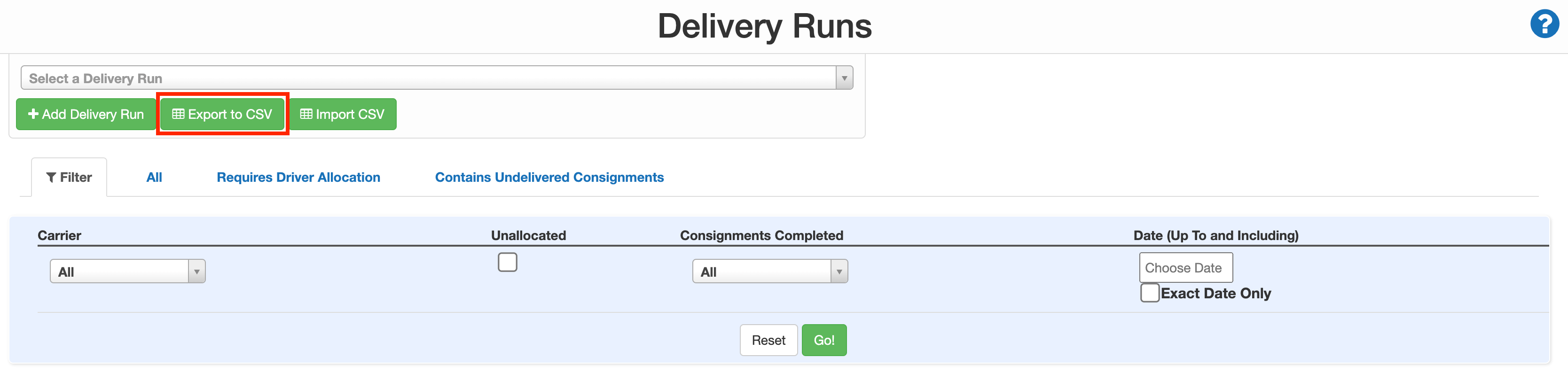 How to add a Delivery Run