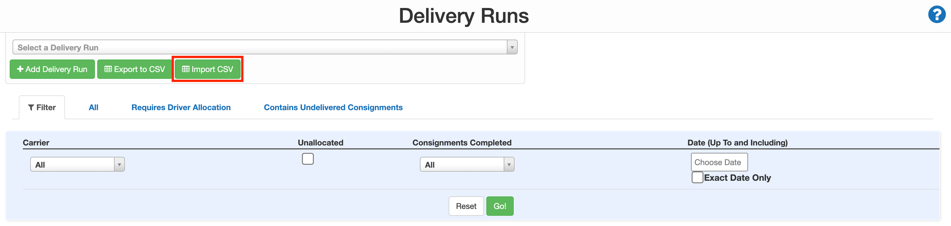 How to add a Delivery Run