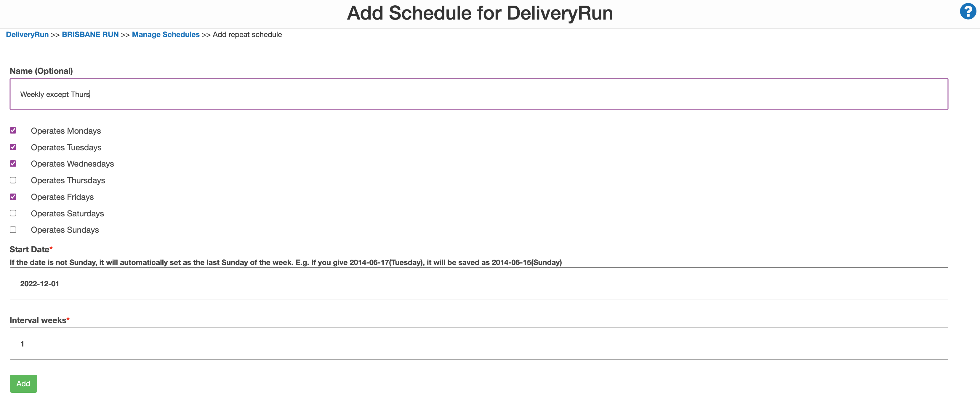 Delivery Run Schedules