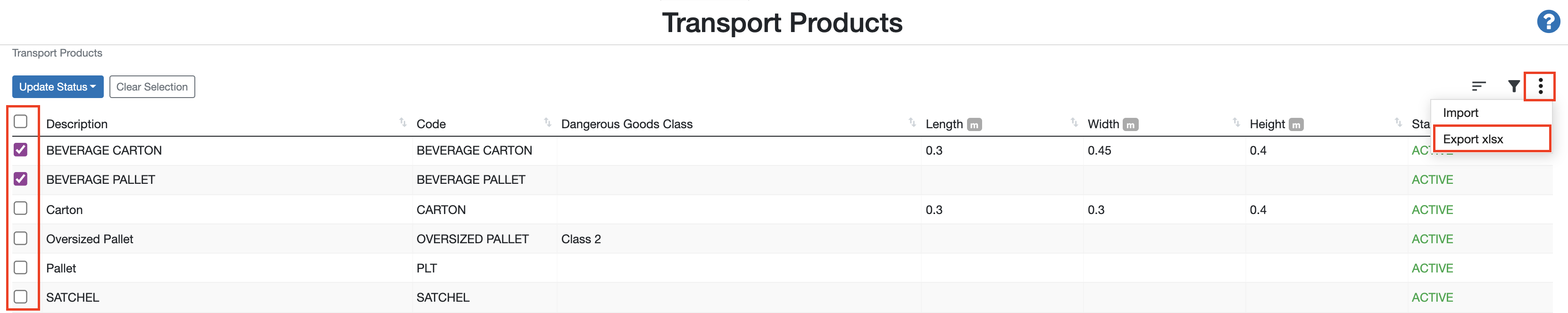Transport Products (Consignment Items)