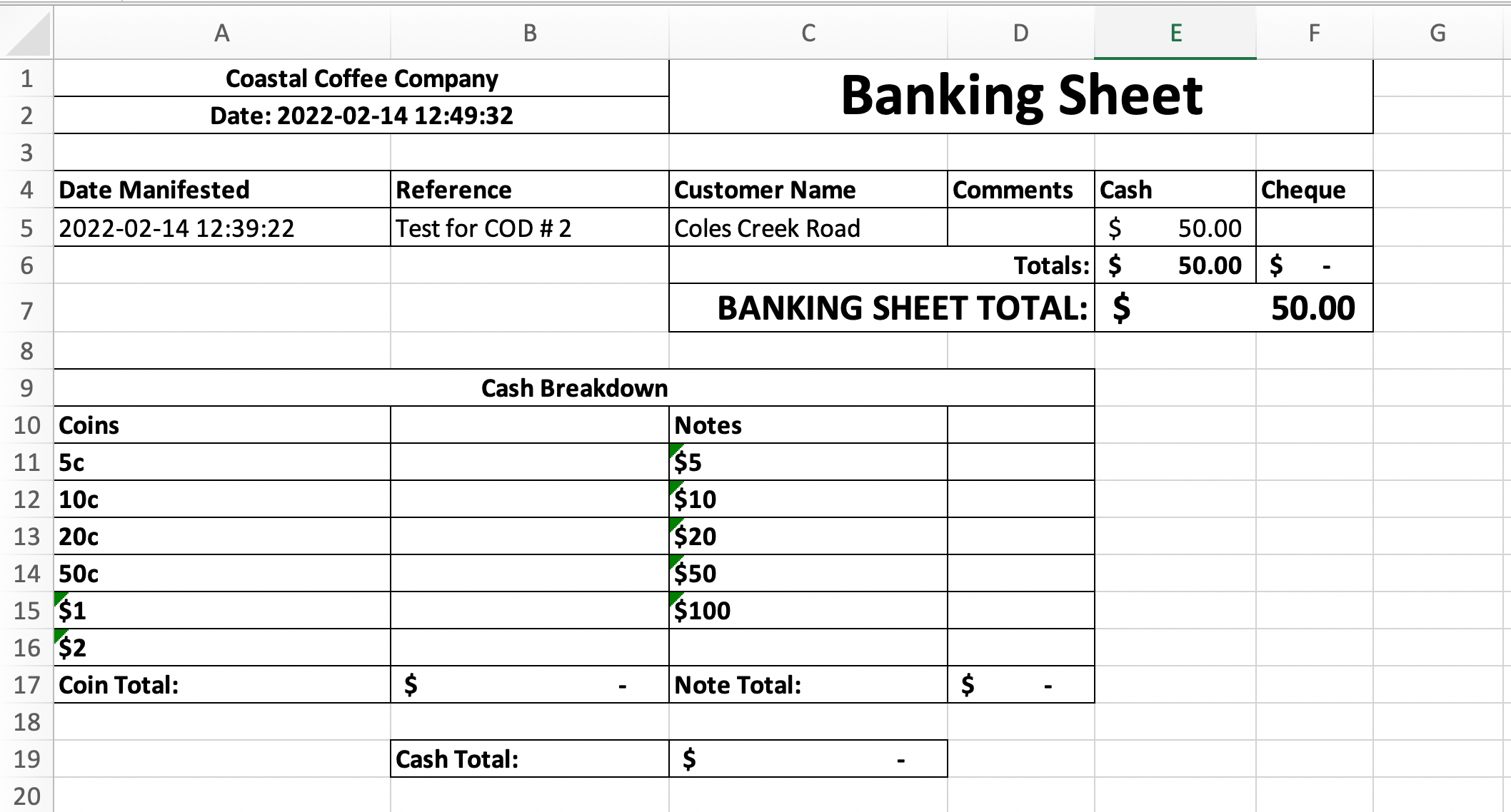 Banking Sheets