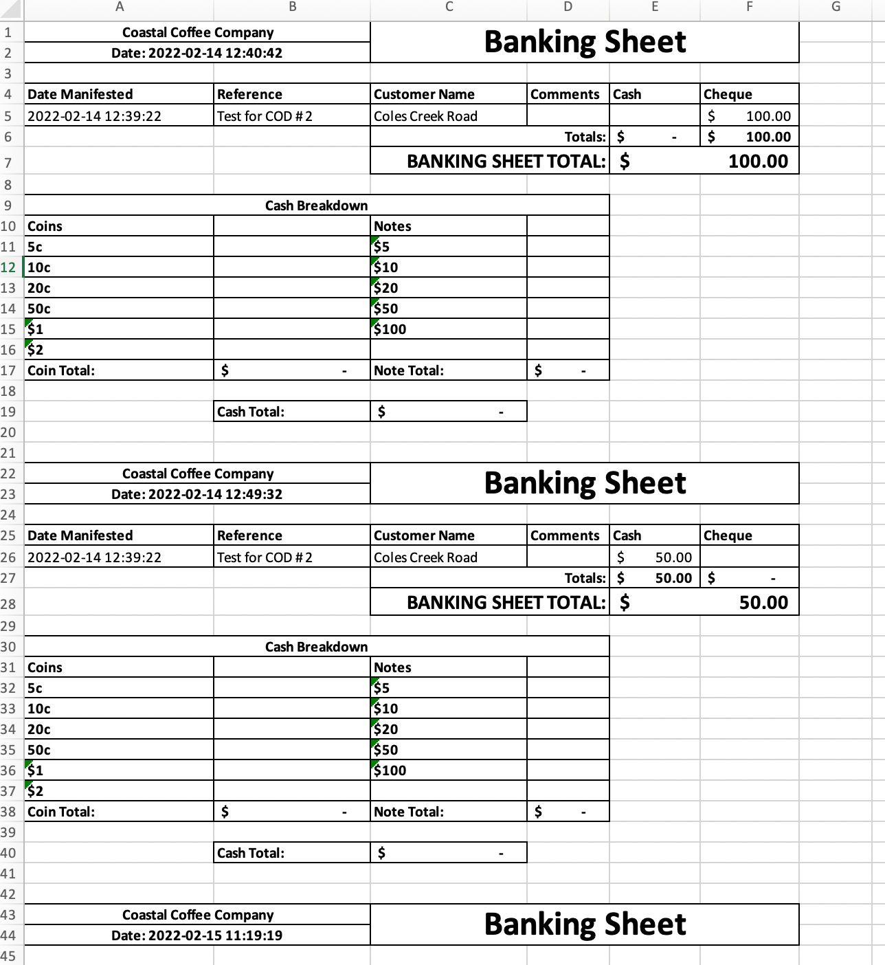 Banking Sheets