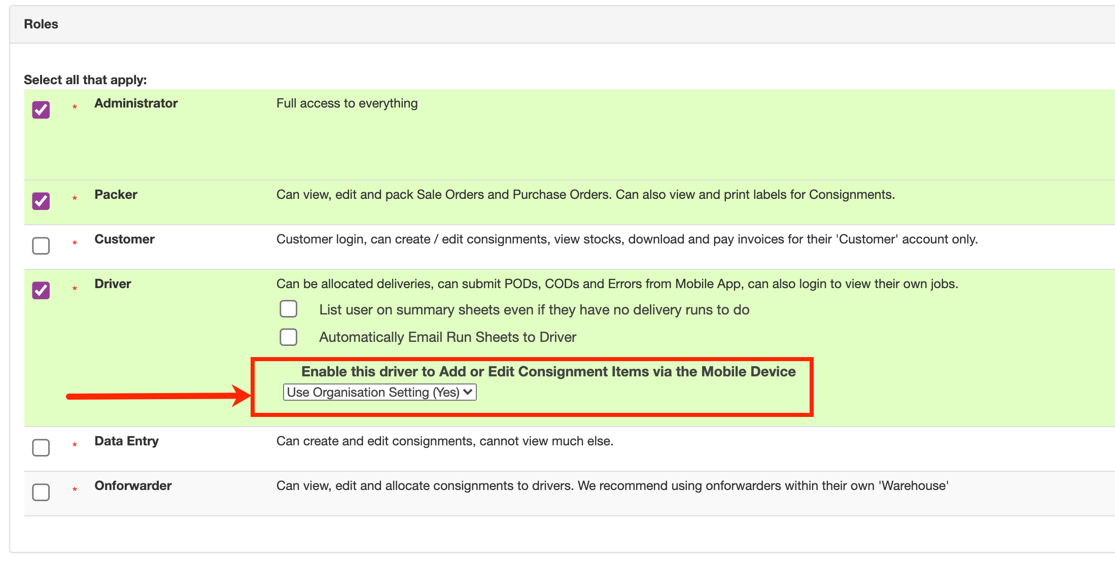 Add/edit Consignment Items for Drivers on the Mobile App
