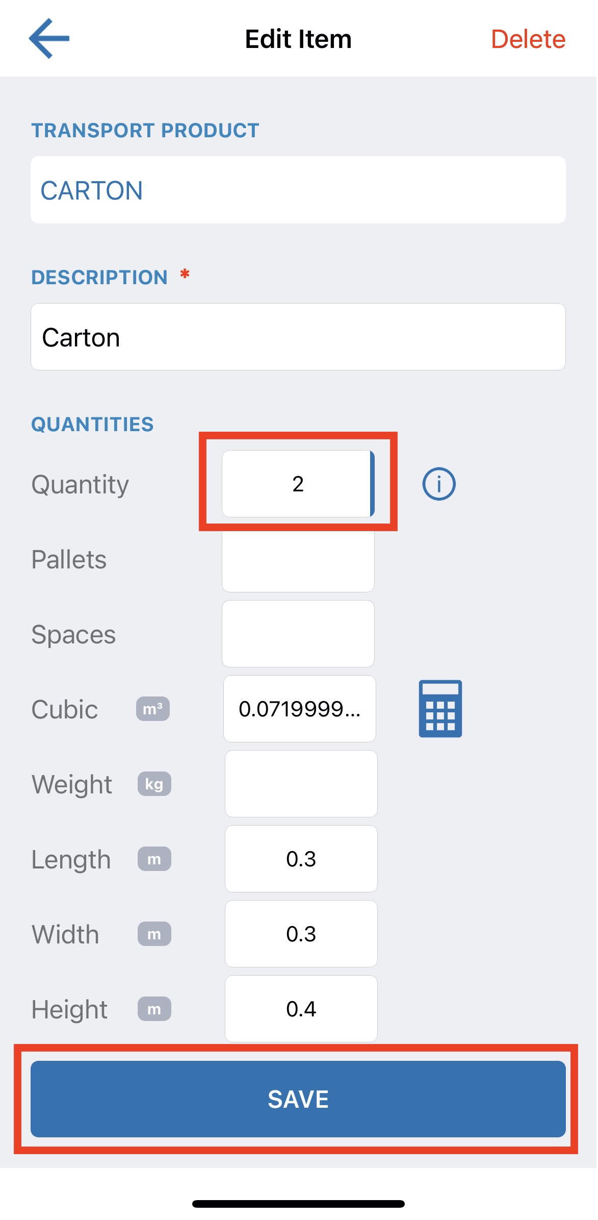 Add/edit Consignment Items for Drivers on the Mobile App