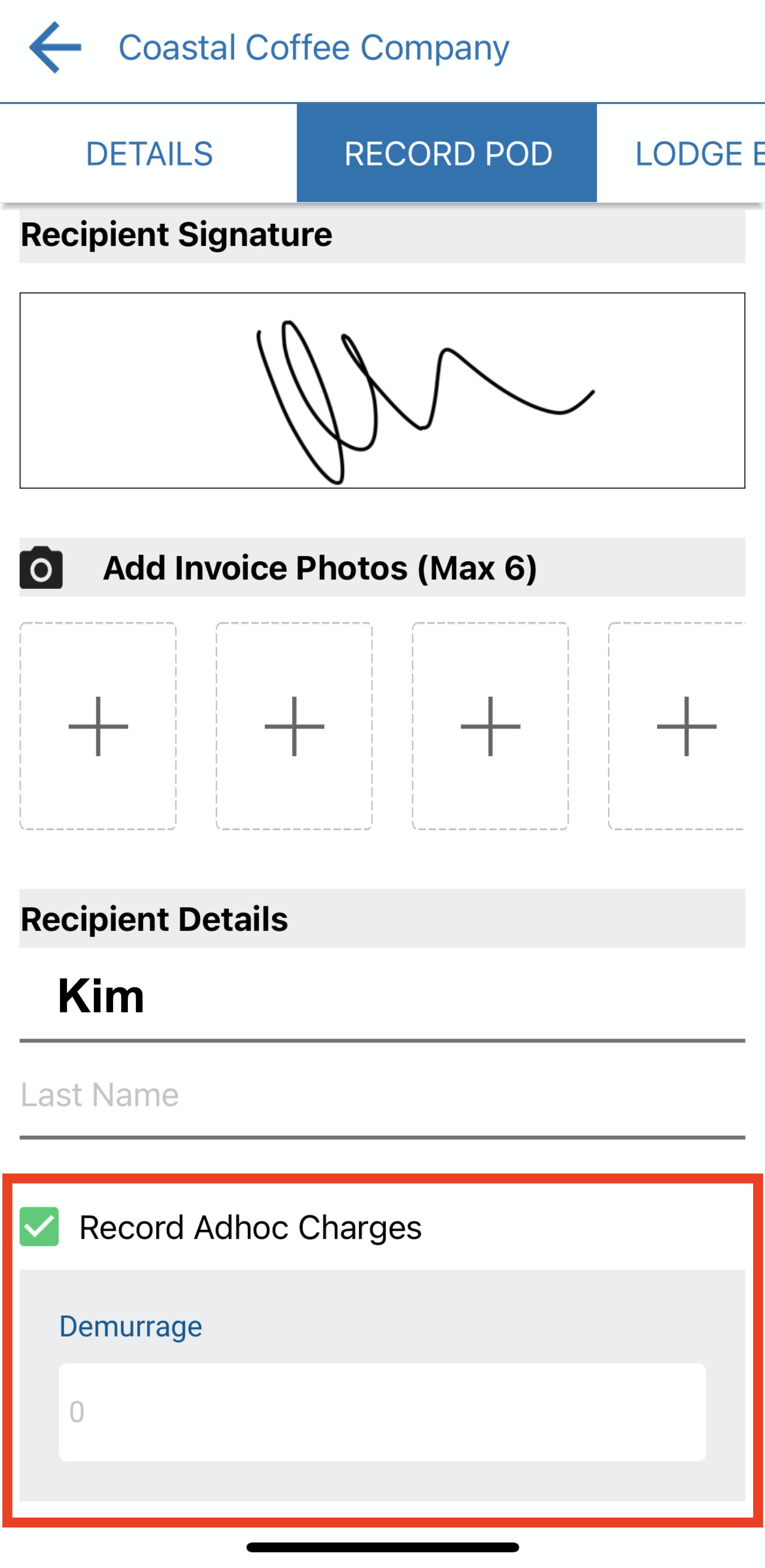 Consignment Adhoc Charges