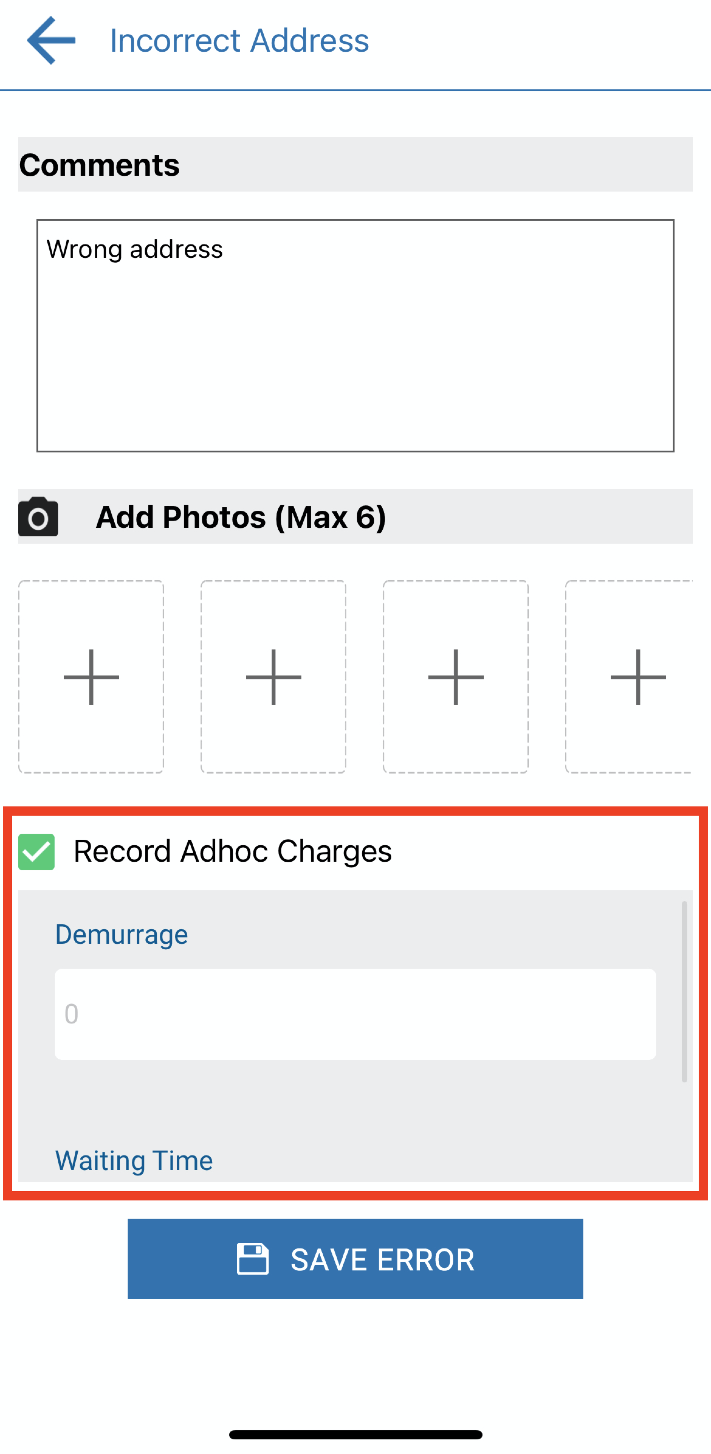 Consignment Adhoc Charges