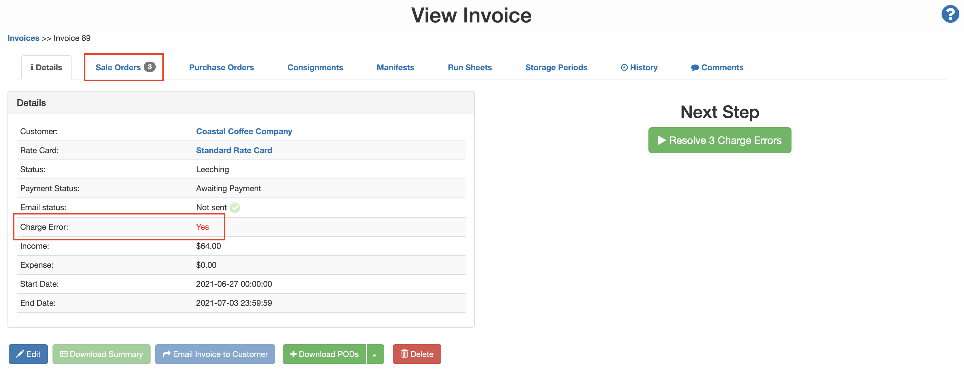 Invoice Charge Errors
