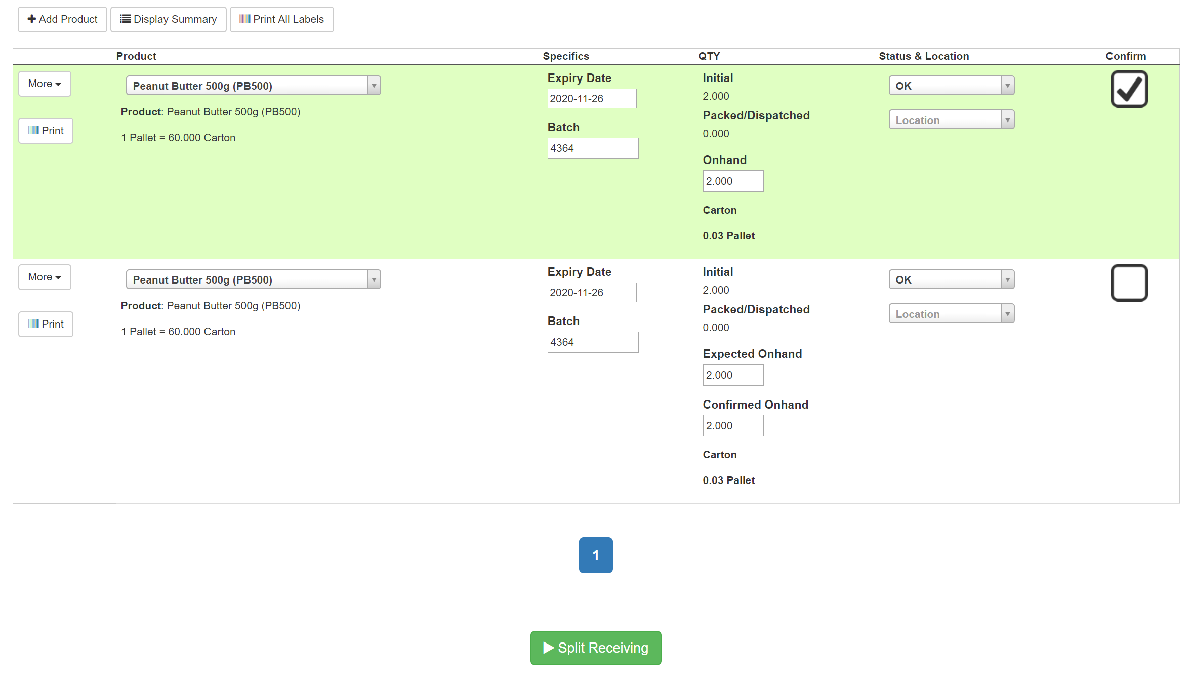 Splitting a Purchase Order