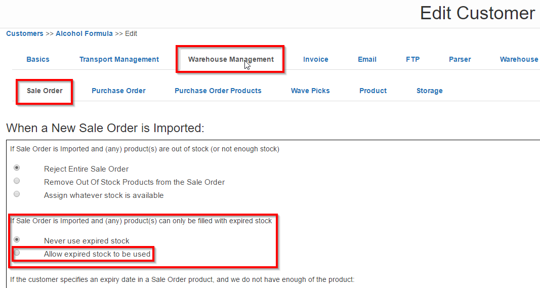 Allowing Expired Stock to be used in Sale Orders