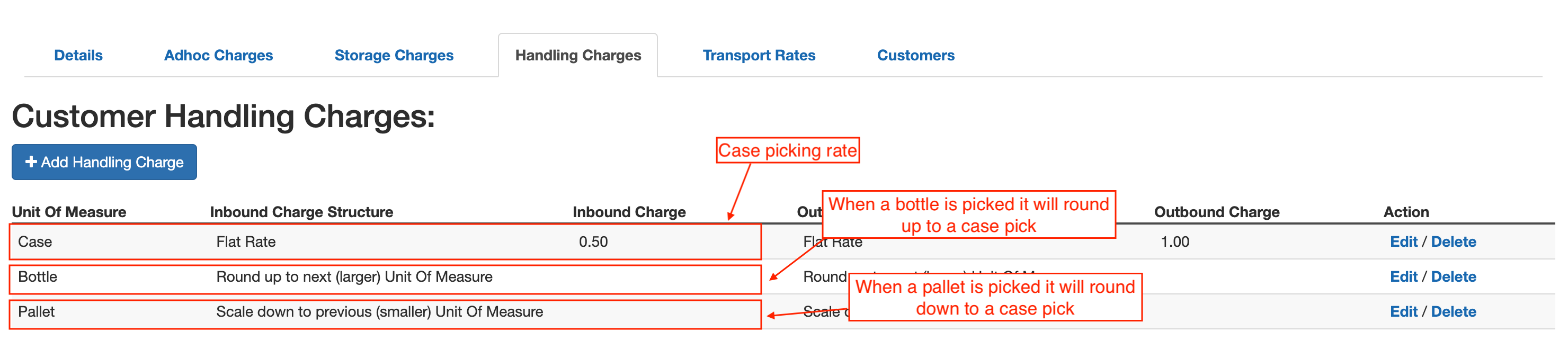 How to charge one Unit of Measure for all Handling Charges
