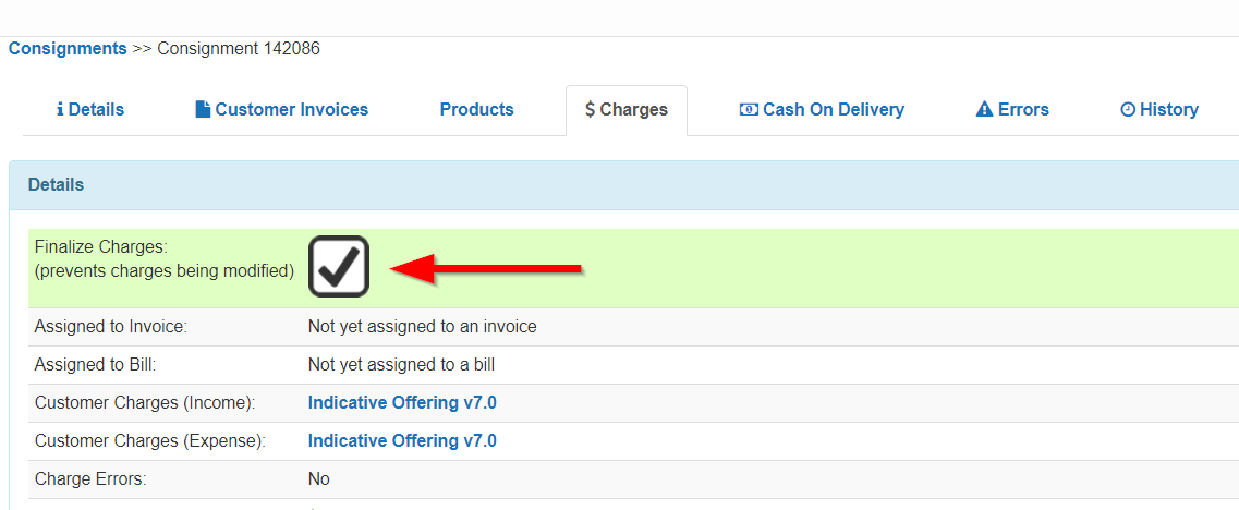 Adding a charge to an already invoiced Consignment