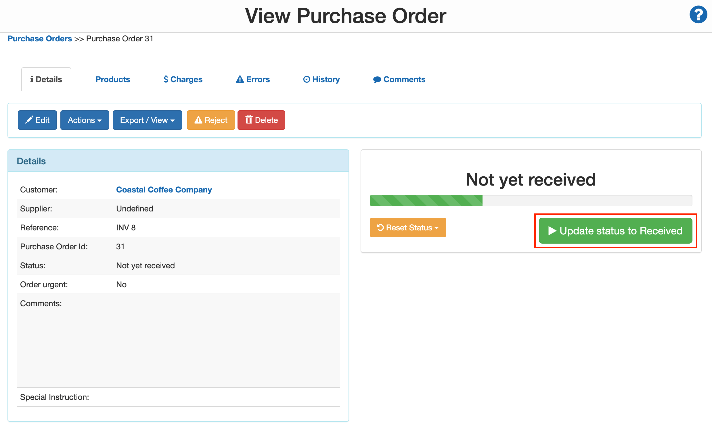 Receiving a Purchase Order
