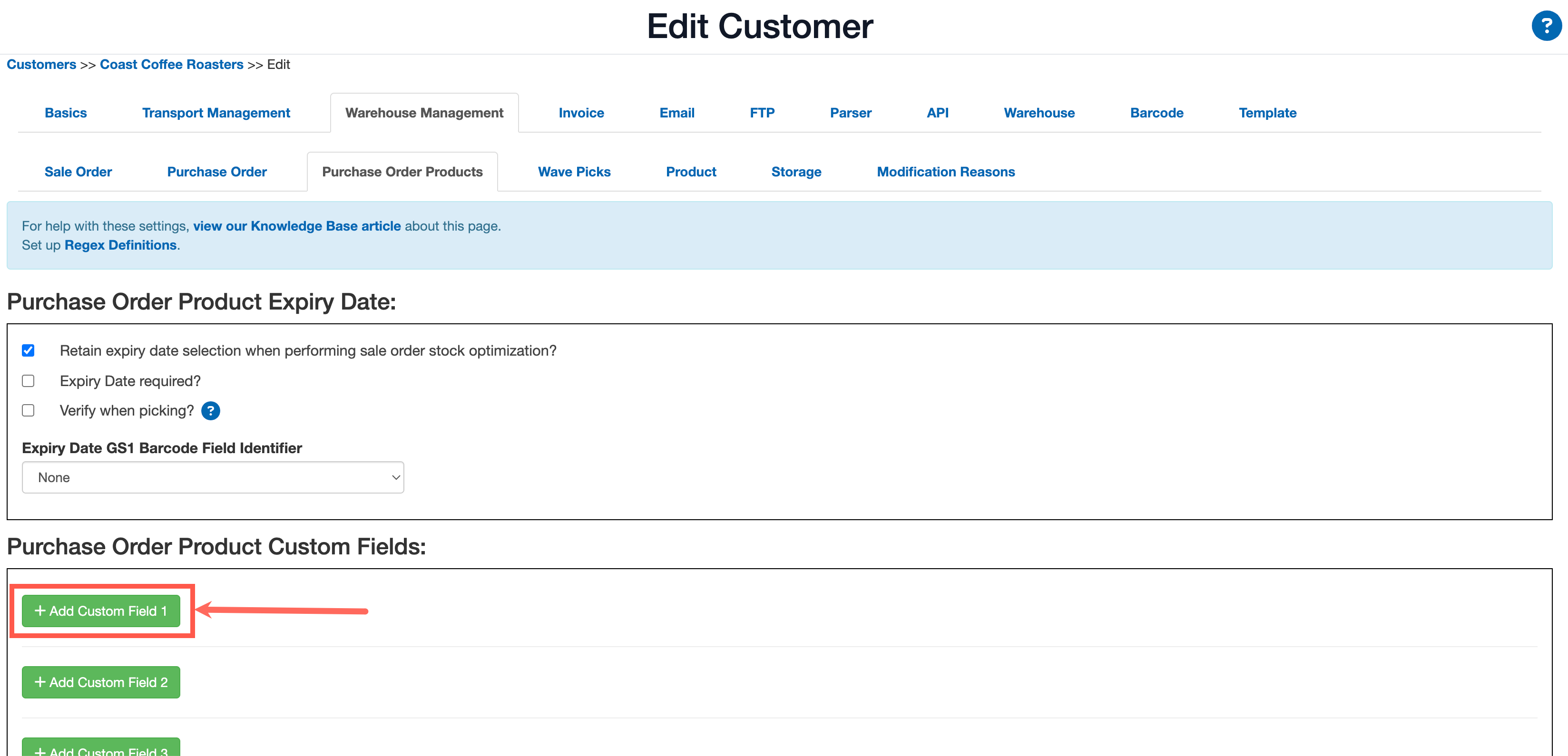 Setting up Custom Fields for Purchase Order Products