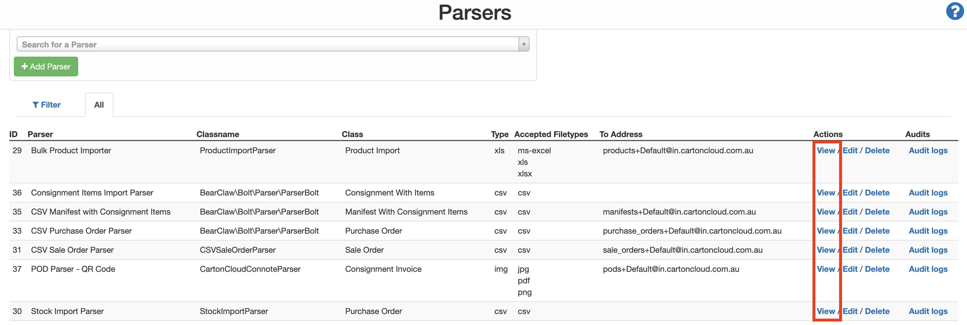 Configuring Parsers for Customers