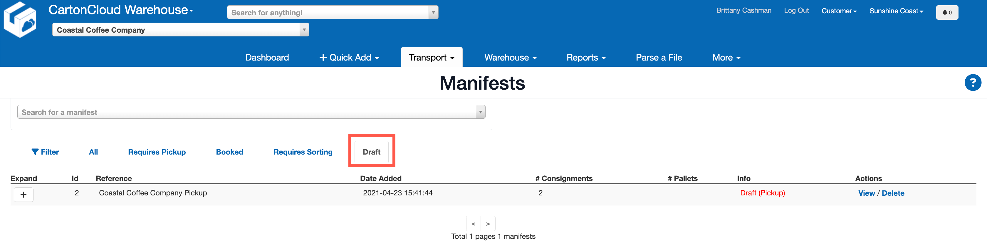 Manifests (Customer)