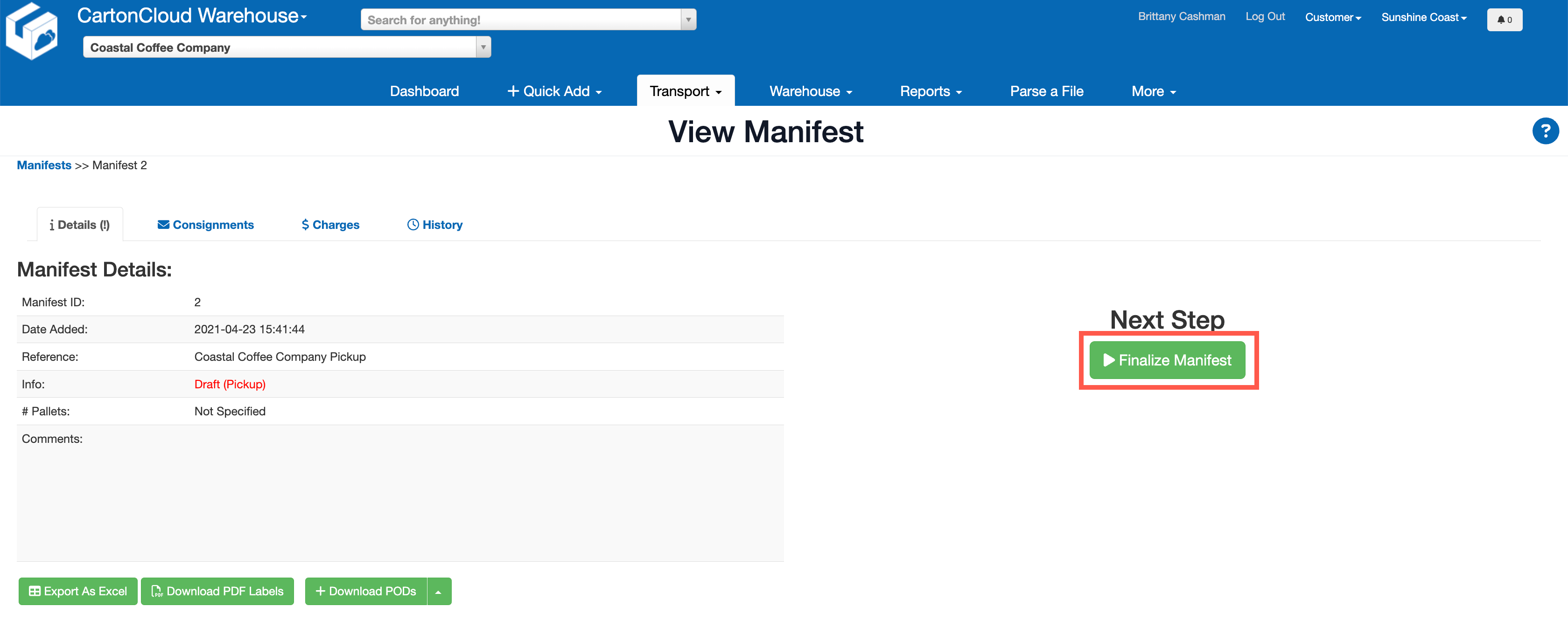 Manifests (Customer)