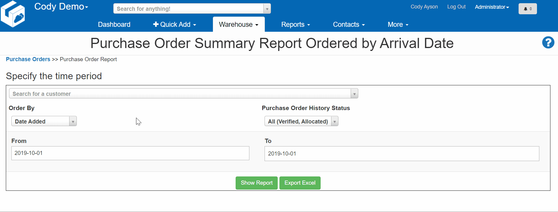 Purchase Order Summary Report