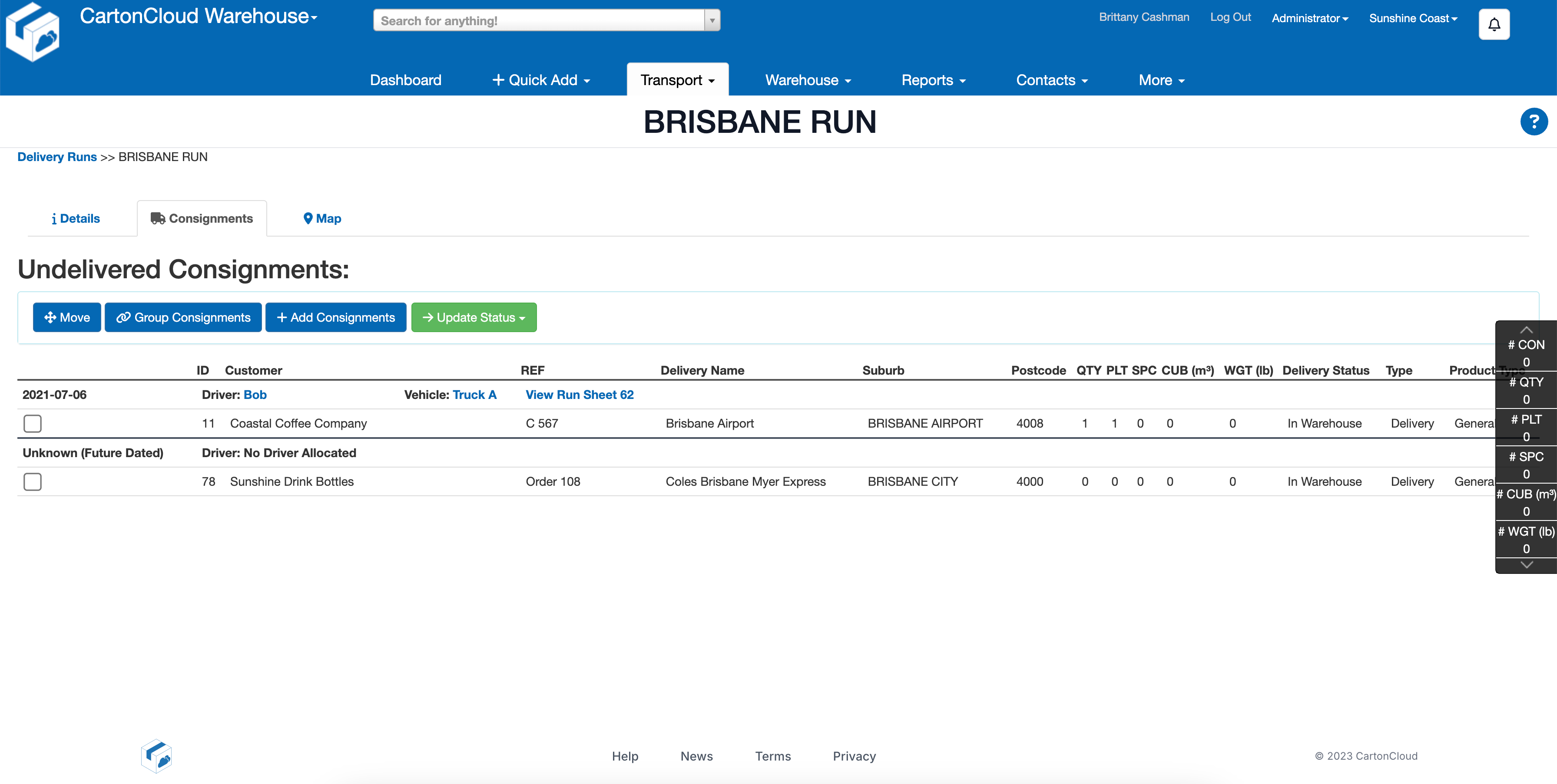 Delivery Run Details