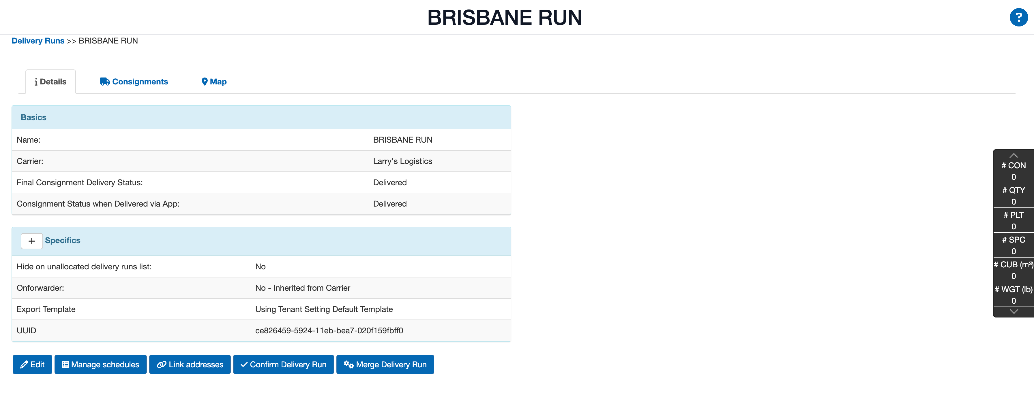 Delivery Run Details