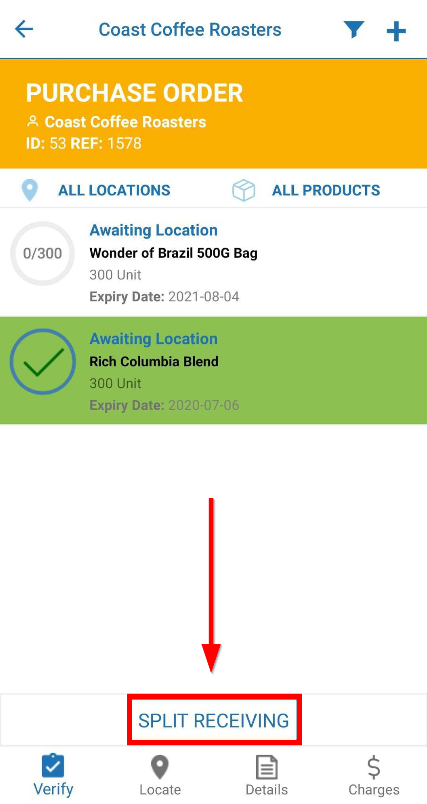 Splitting a Purchase Order on Mobile