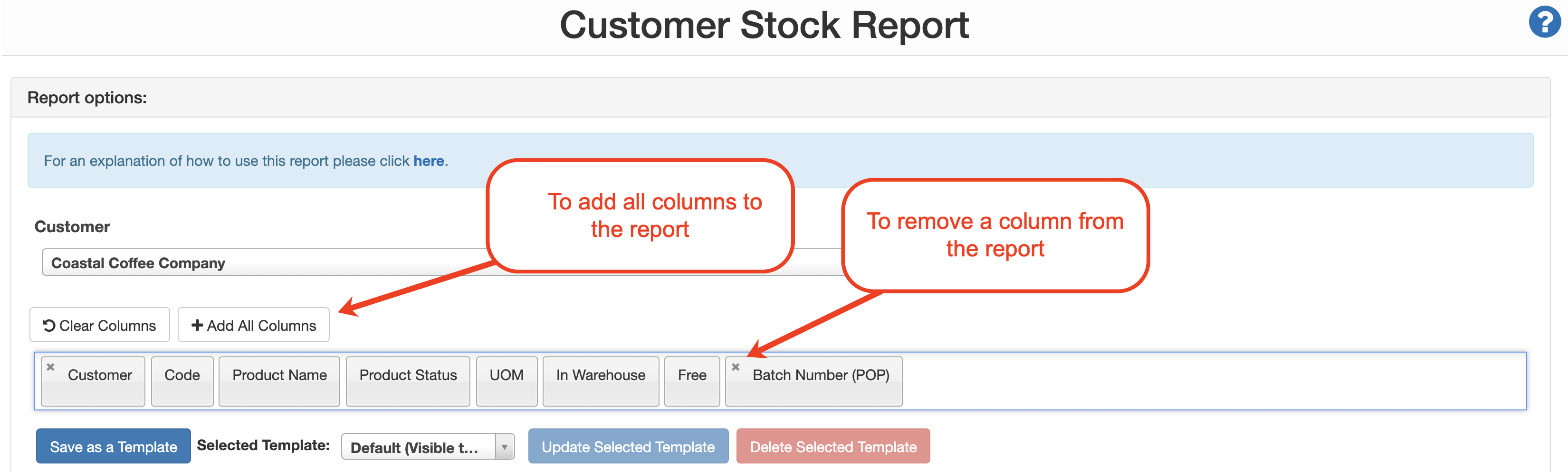 Customer Stock Report