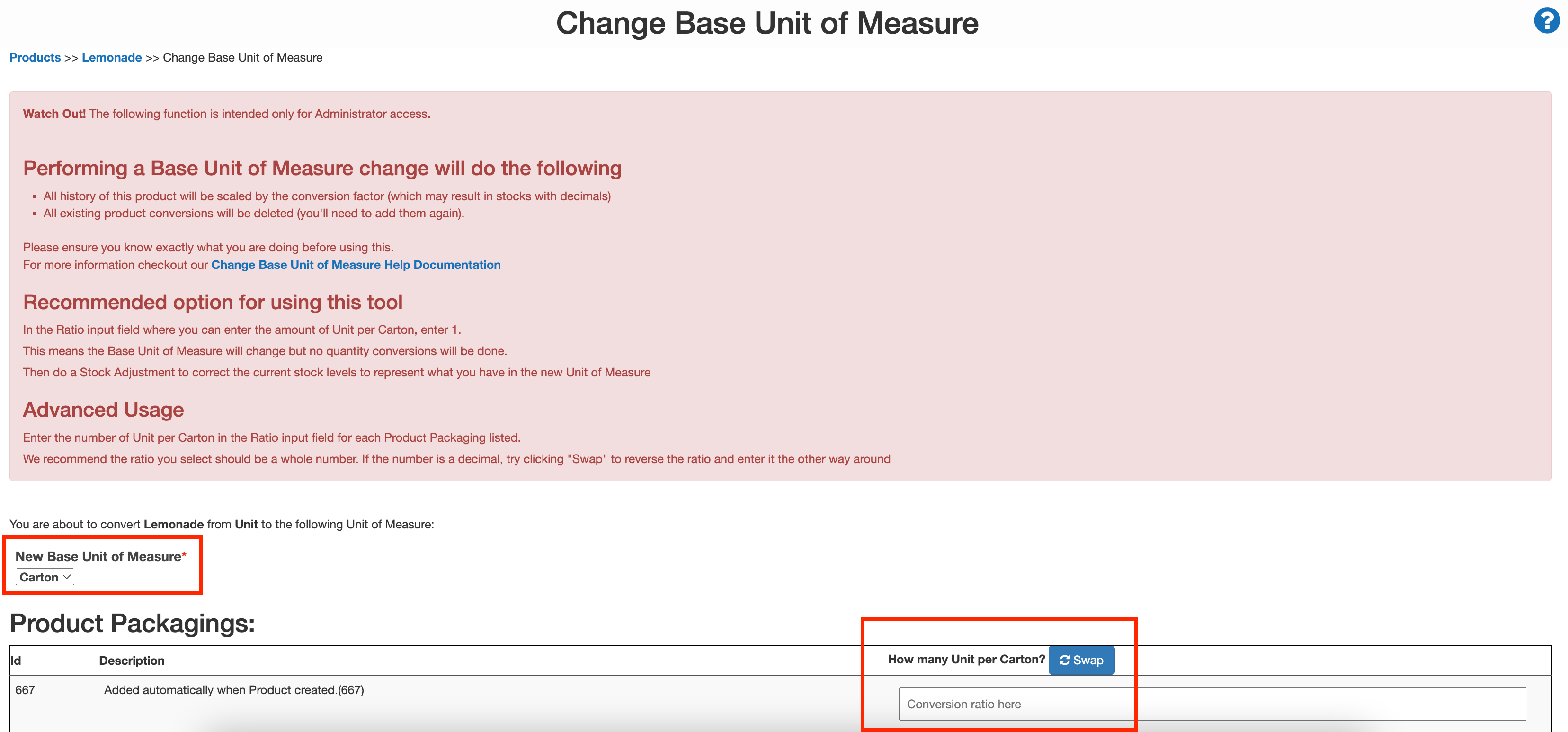 Products Units of Measure