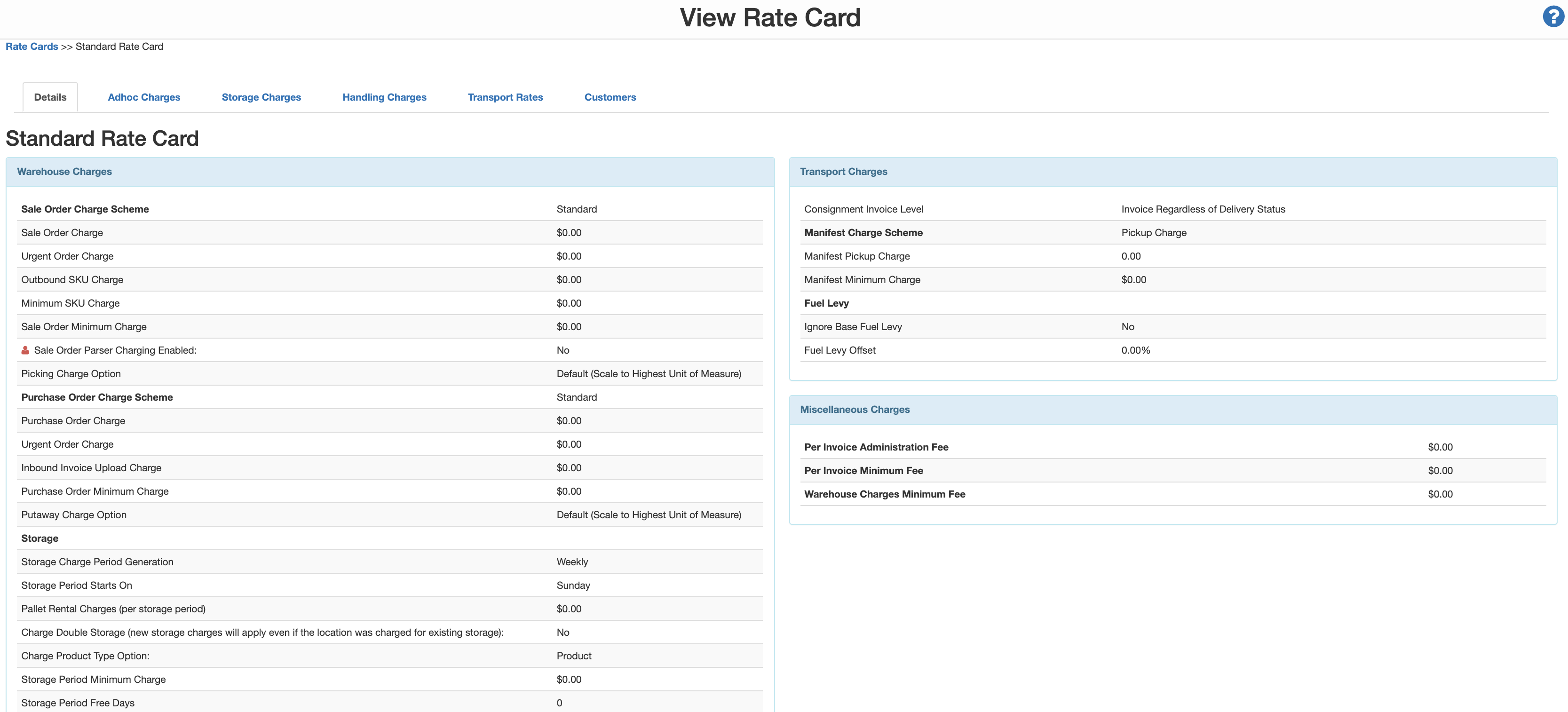 Rate Card Charge Descriptions (Details Tab)