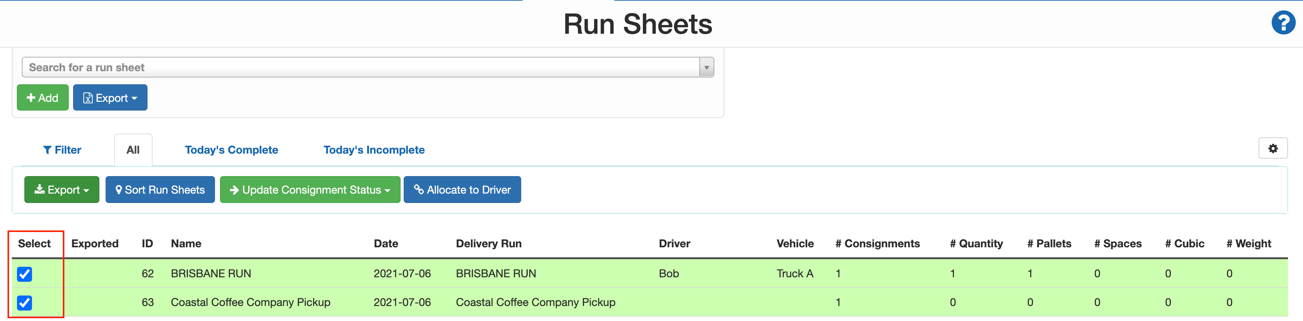 Run Sheets