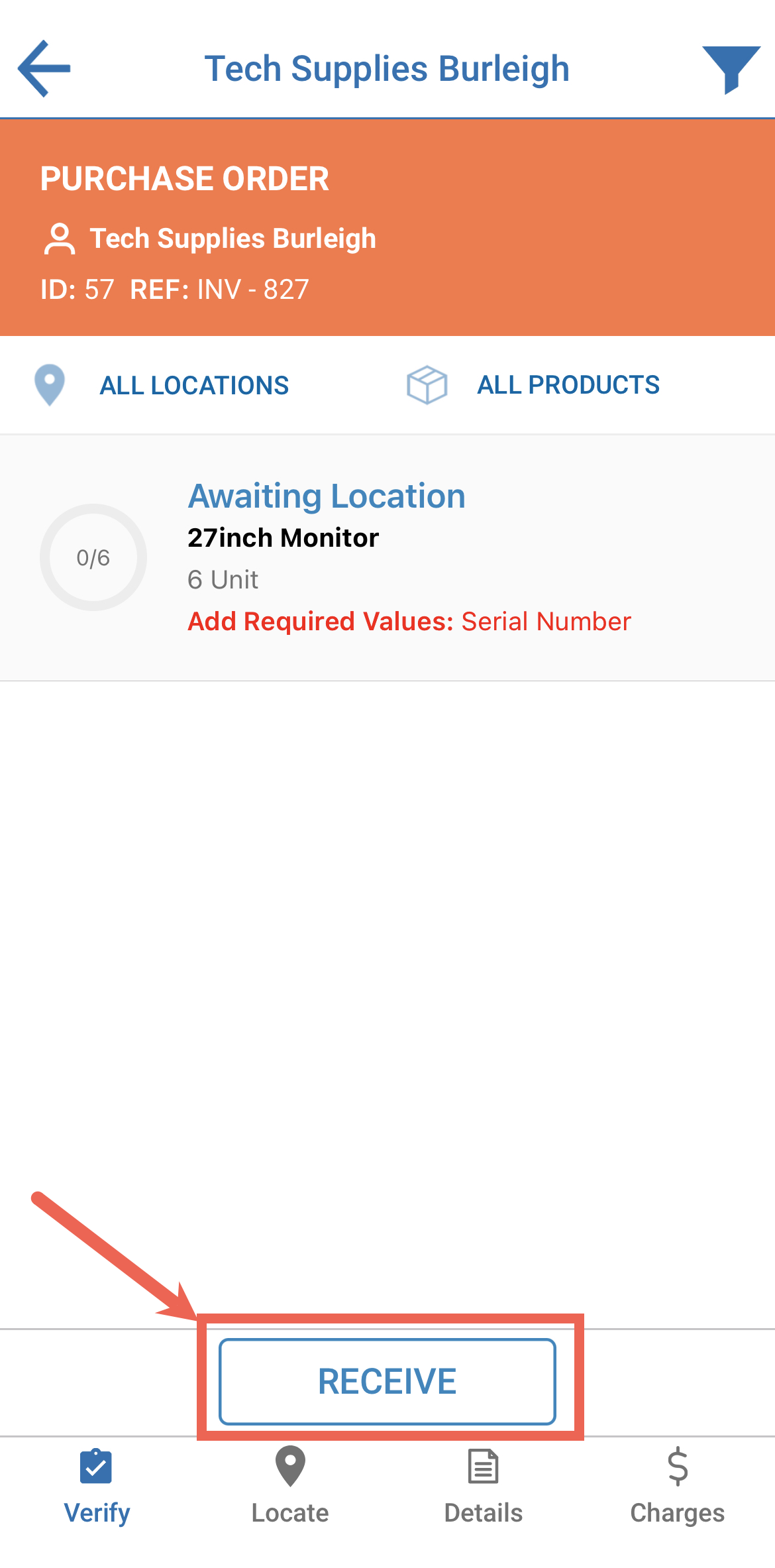 Purchase Order (inbound) unique reference scanning