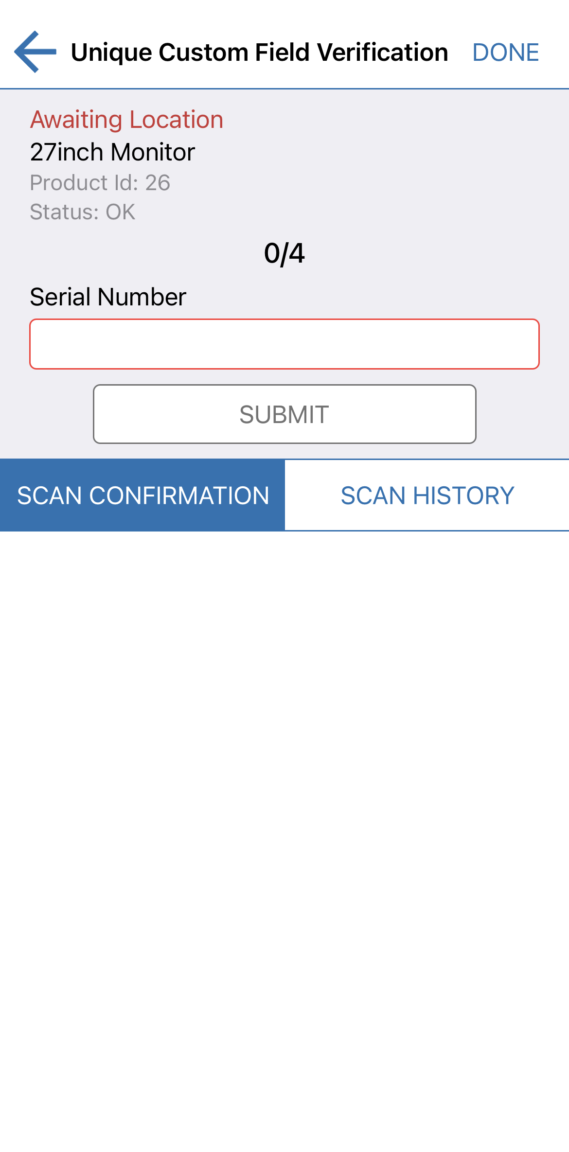 Purchase Order (inbound) unique reference scanning