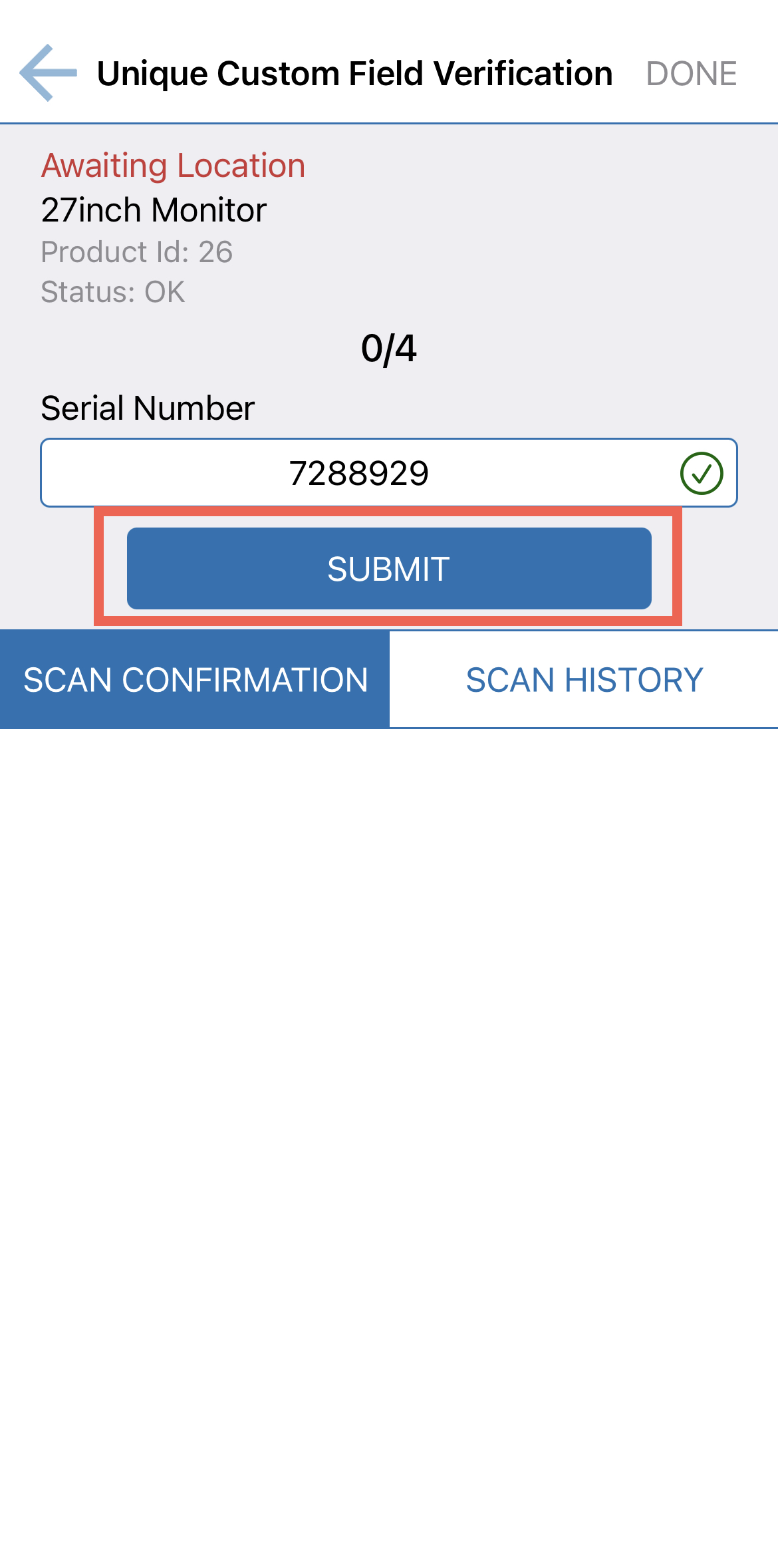 Purchase Order (inbound) unique reference scanning