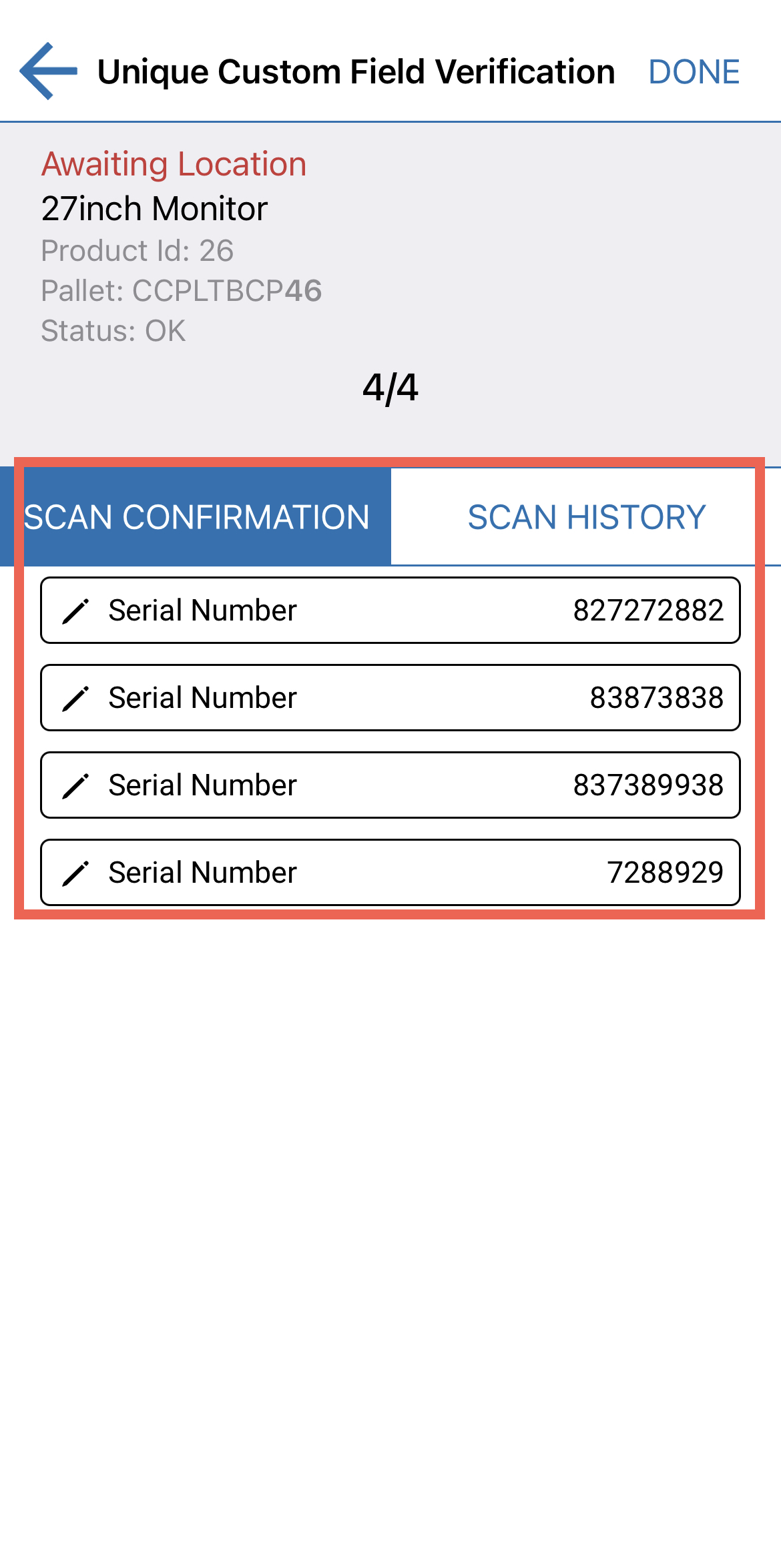 Purchase Order (inbound) unique reference scanning