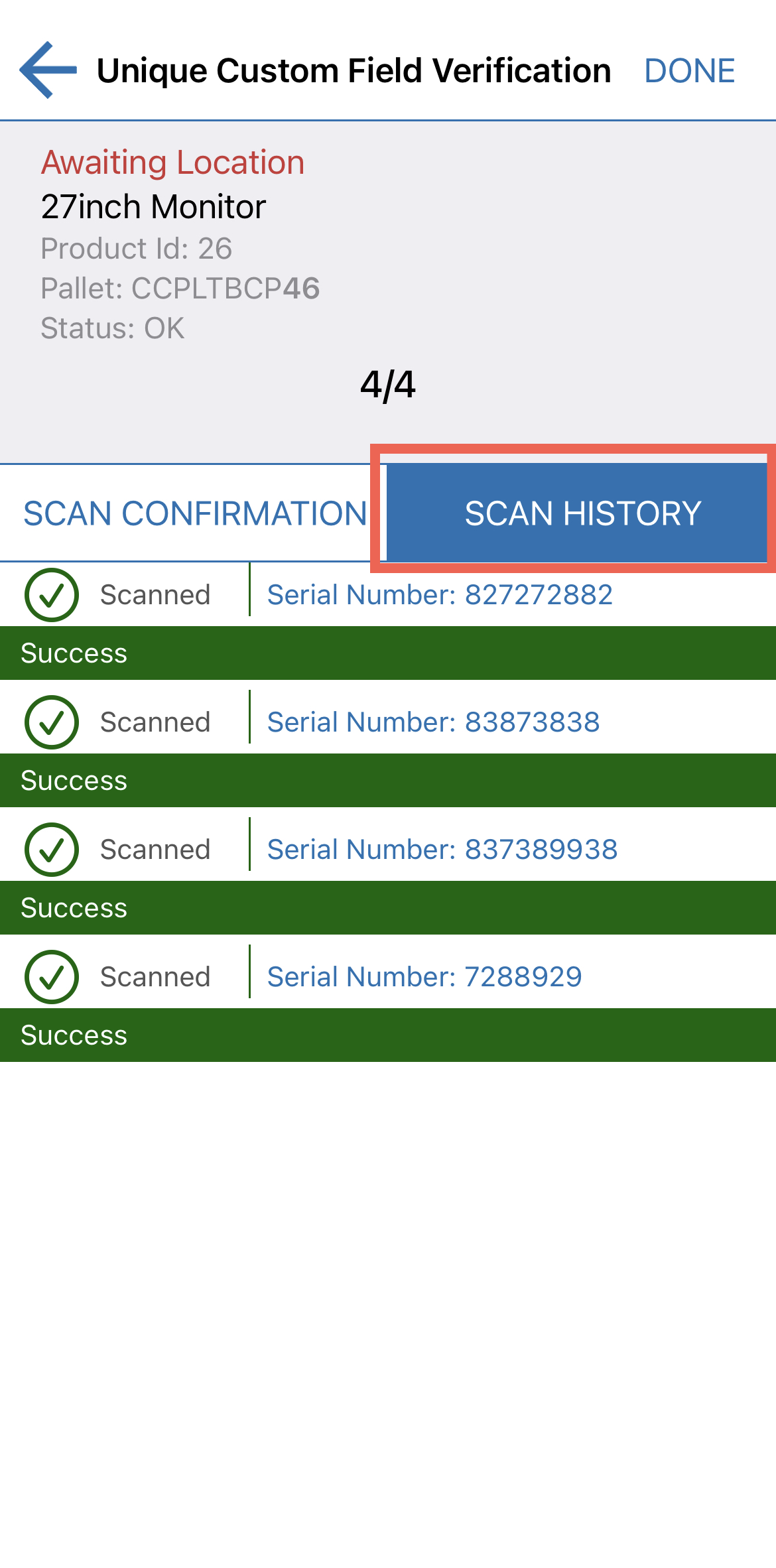Purchase Order (inbound) unique reference scanning