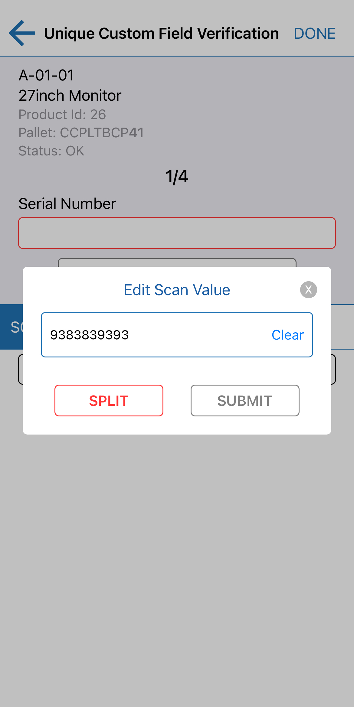 Purchase Order (inbound) unique reference scanning