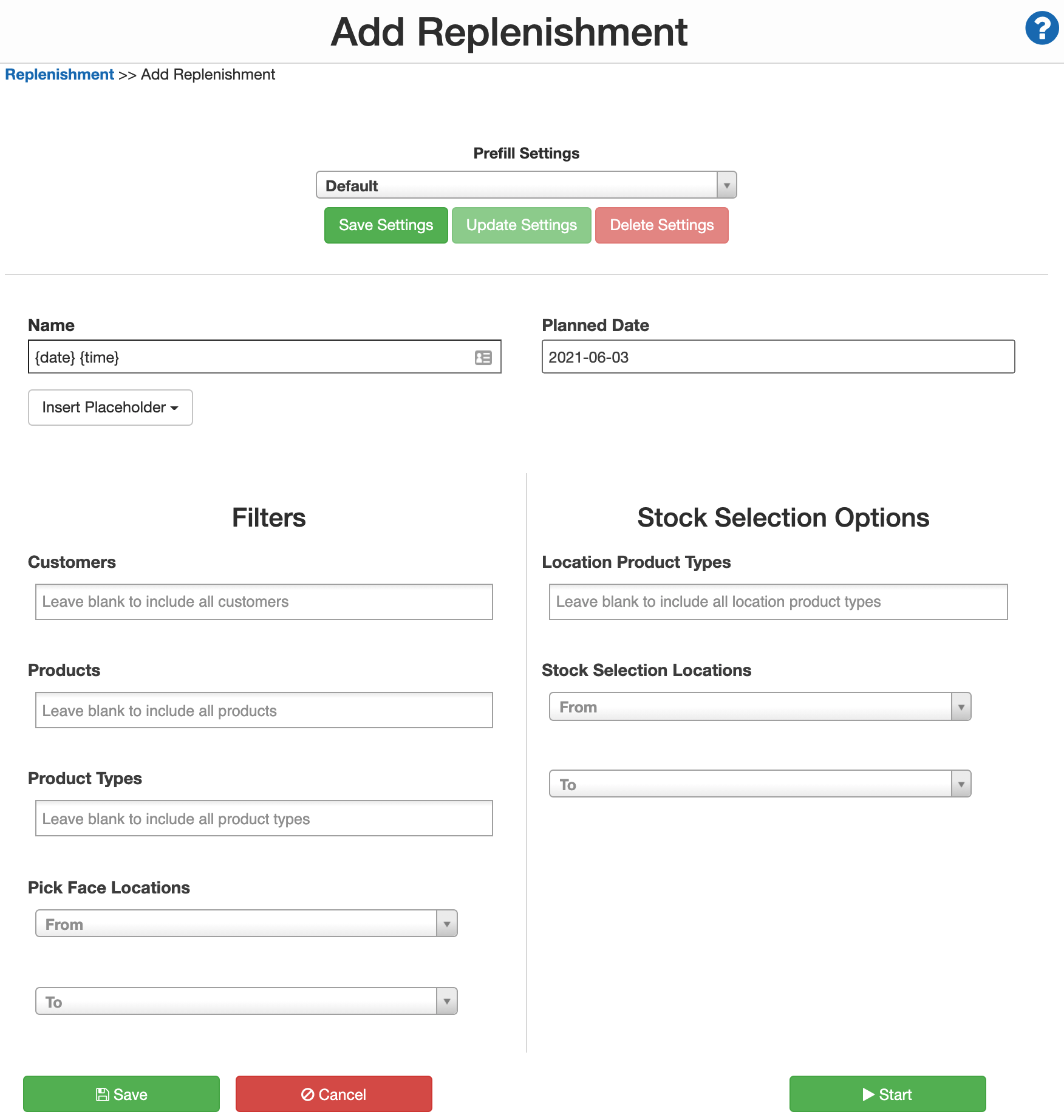 How to create a Replenishment