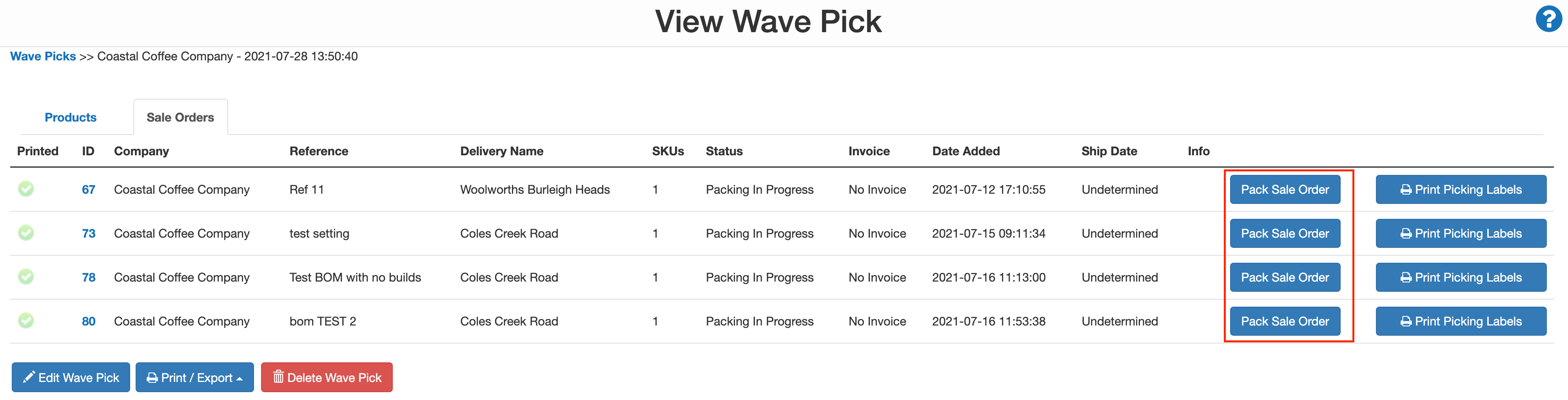 Creating a Wave Pick for a Run Sheet