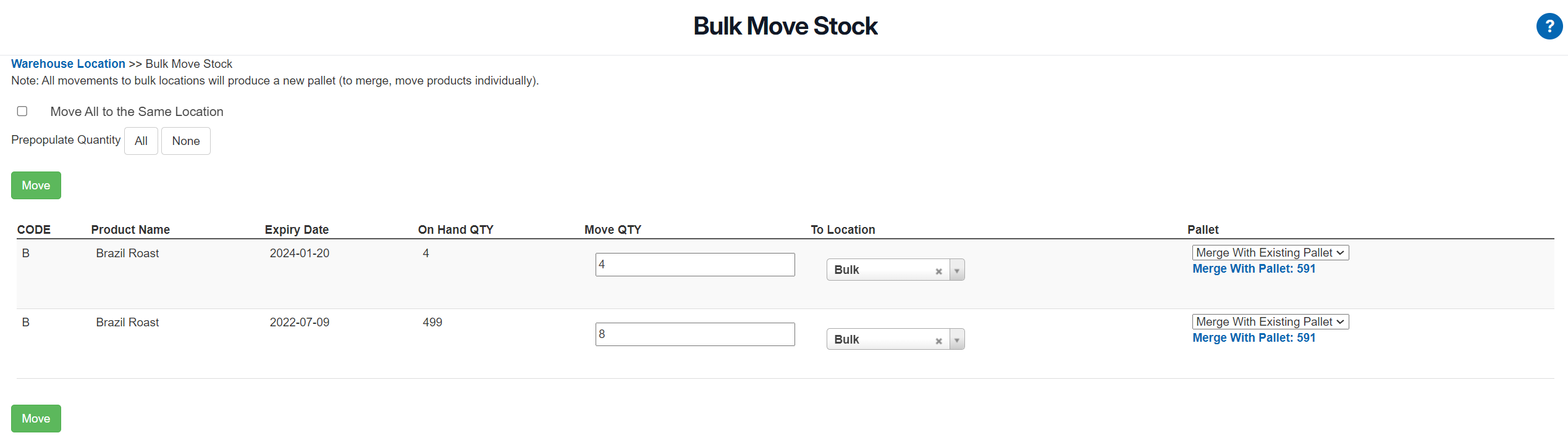 How to Merge Pallets of Stock