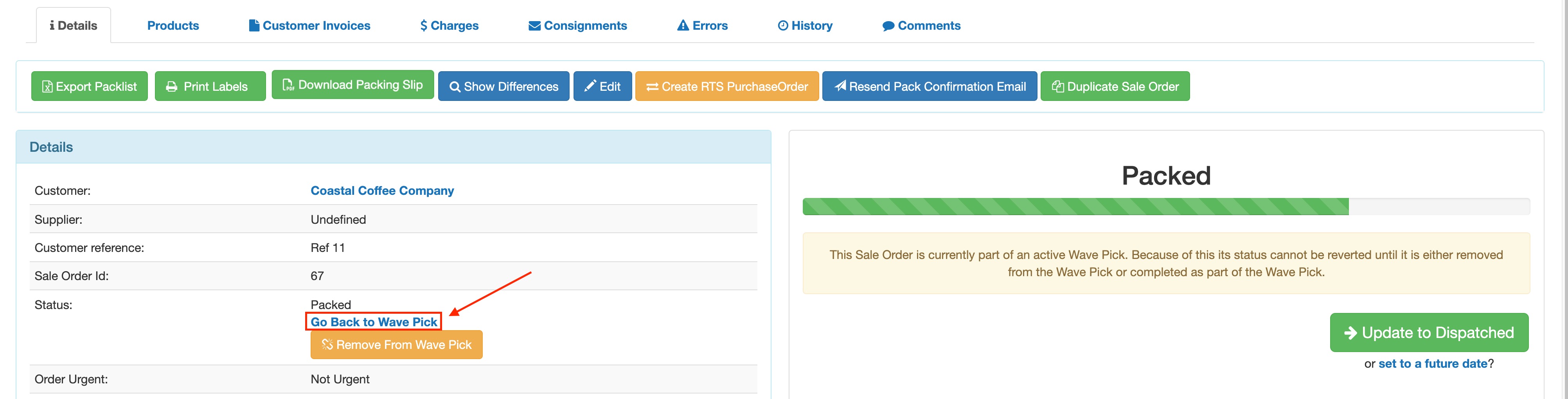 Creating a Wave Pick for a single Customer