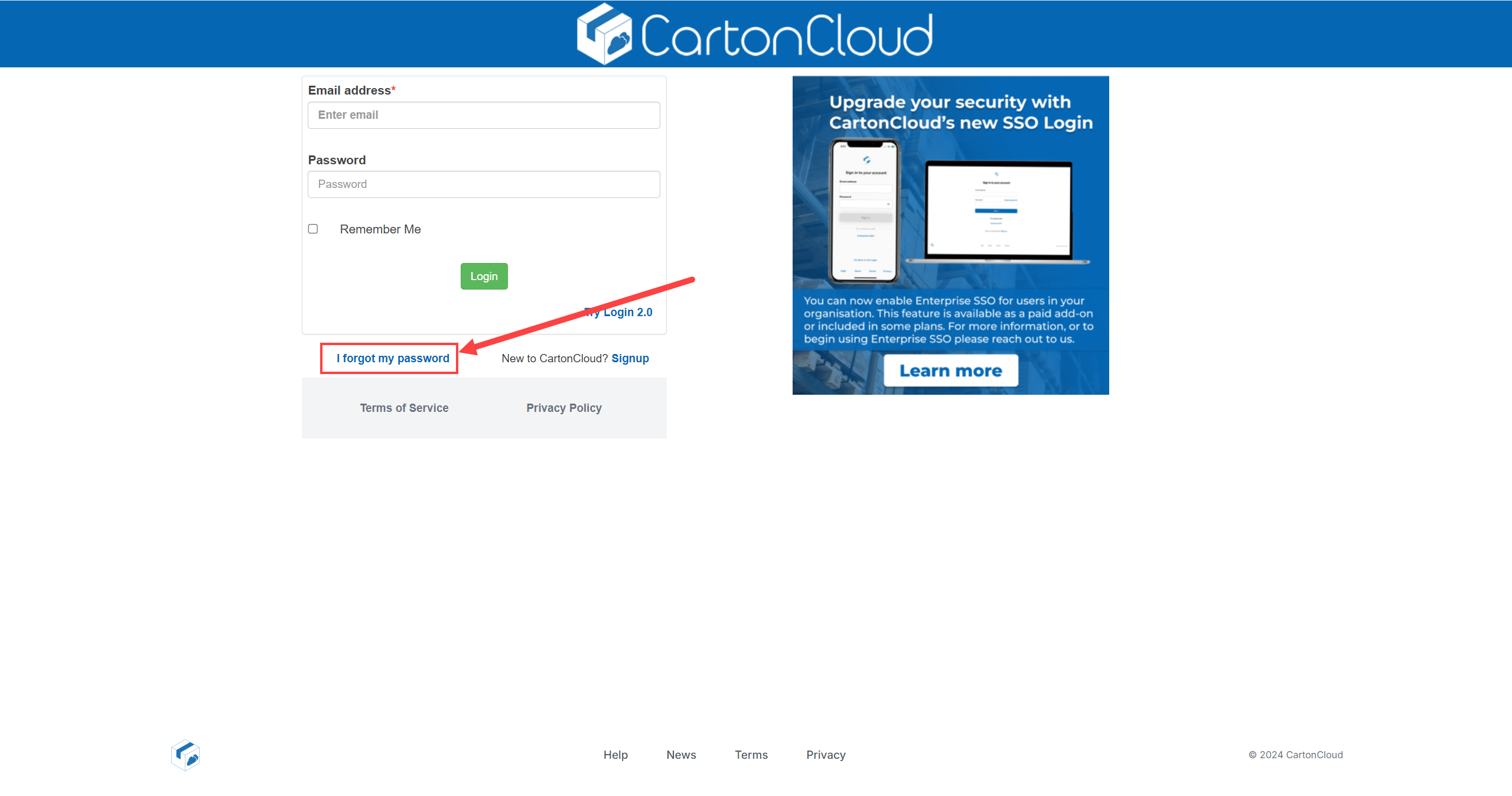 Reset CartonCloud Password