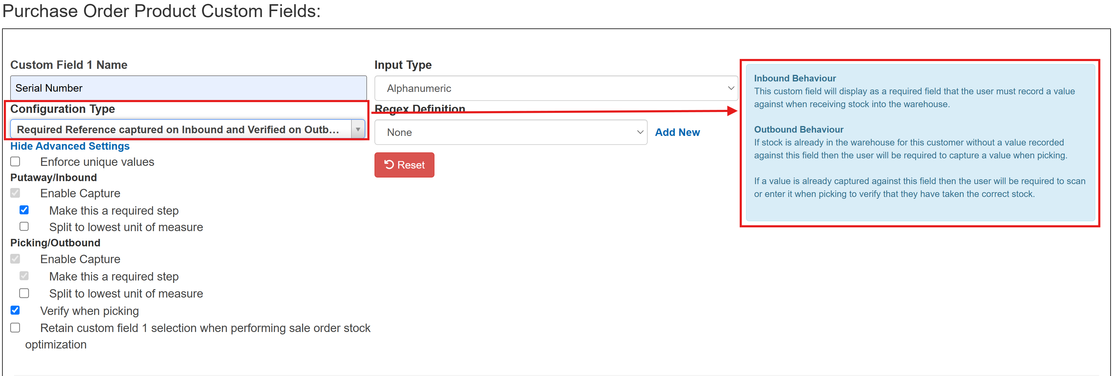 Setting up Custom Fields for Purchase Order Products