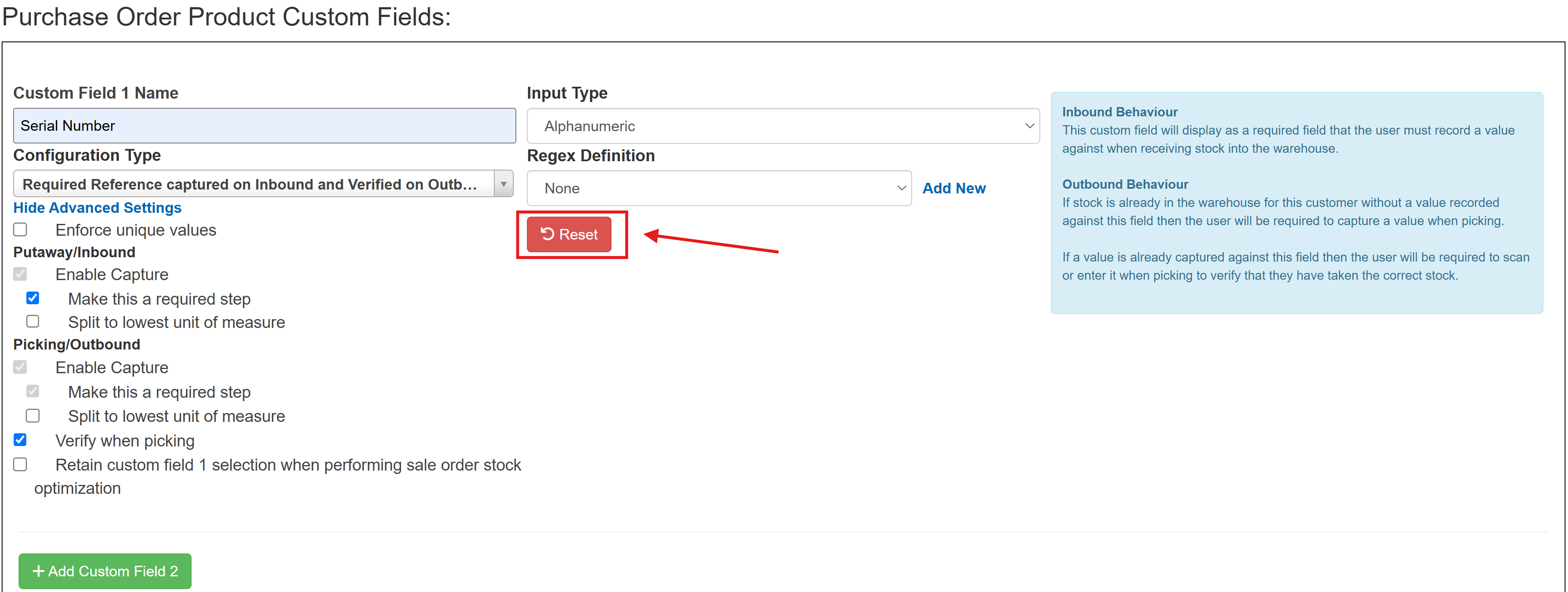 Setting up Custom Fields for Purchase Order Products