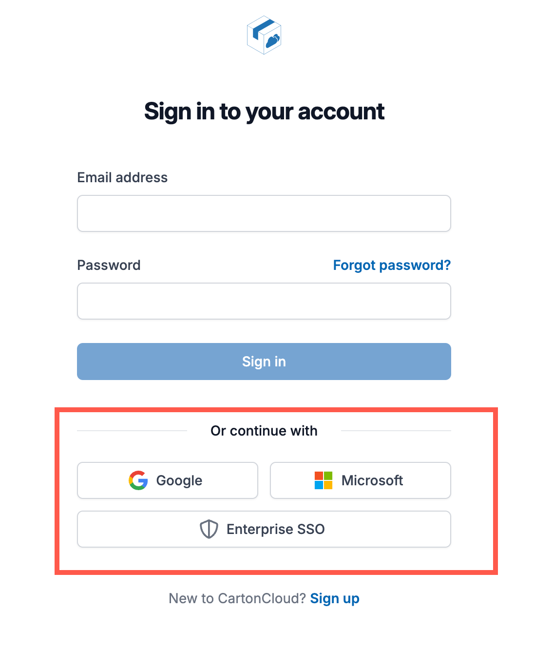 CartonCloud Login Options
