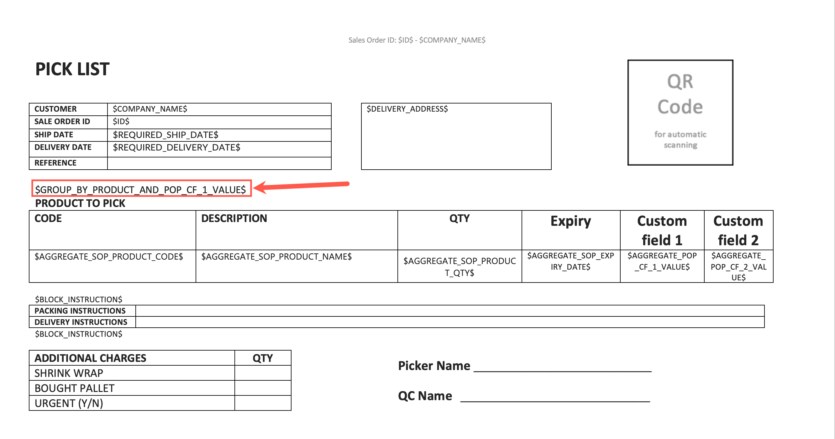 Document Template Placeholders - Consignment Note